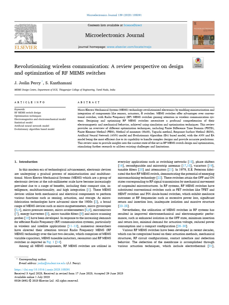RF MEMS Switch Design and Optimization | PDF | Finite Element Method ...
