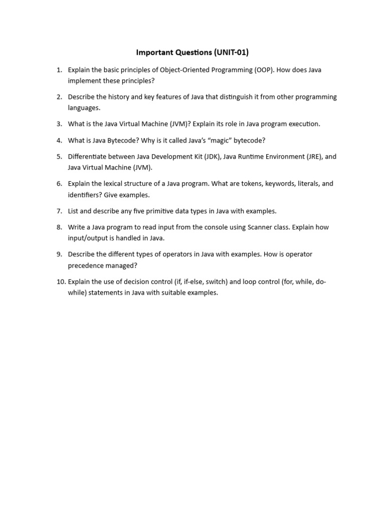 Important Questions JAVA | PDF | Java (Programming Language) | Class (Computer Programming)