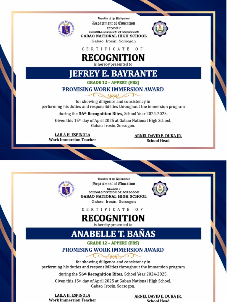 Work Immersion Certificate of FBS - Promising A4 | PDF | Governance ...