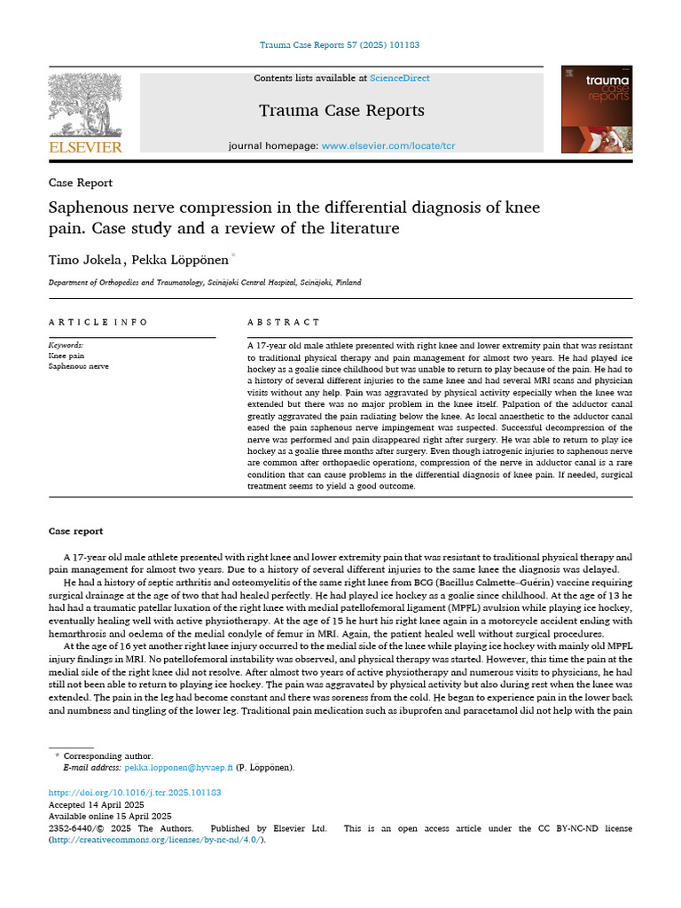 Saphenous Nerve Entrapment | PDF | Human Leg | Knee