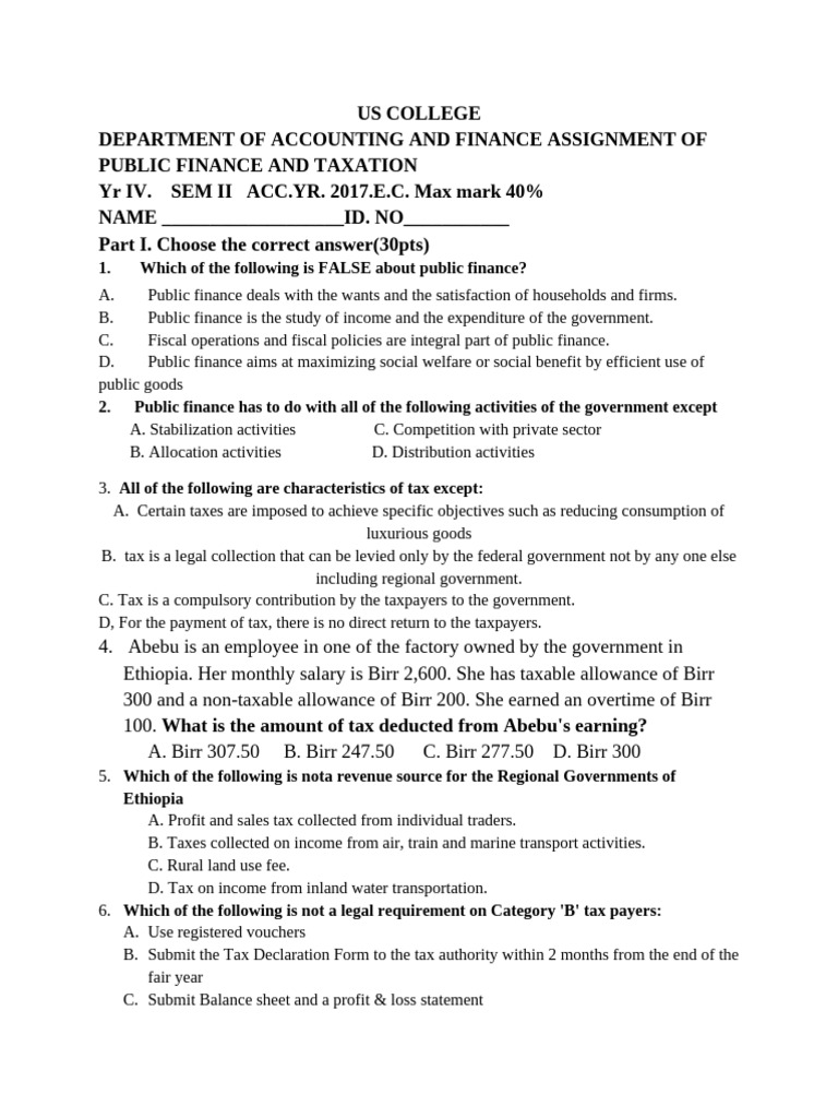 Public Finance and Taxation Assignment | PDF | Taxes | Public Finance