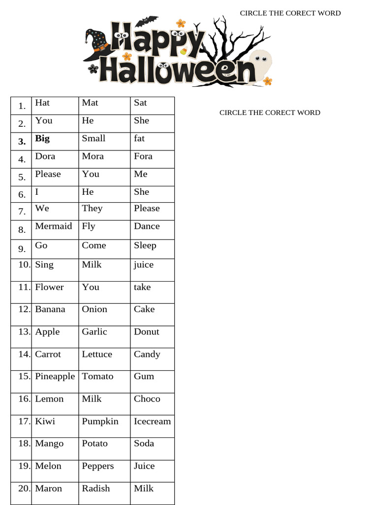 CIRCLE THE CORECT WORD Copy 2 | PDF