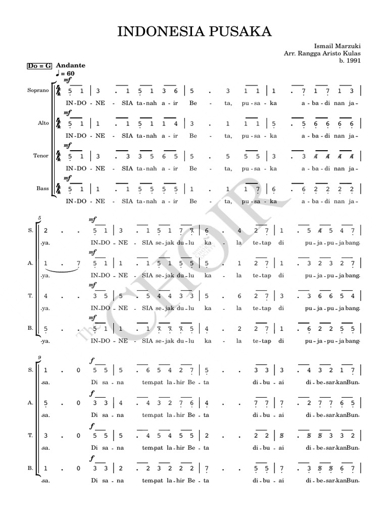 Notasi dan Lirik Indonesia Pusaka | PDF