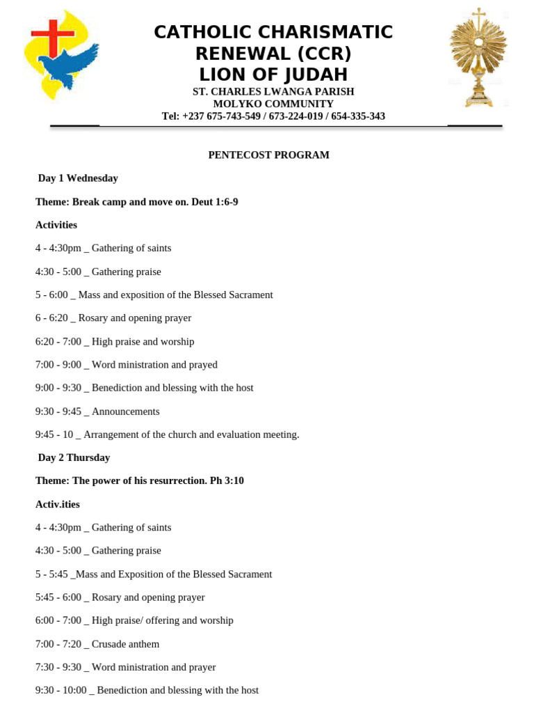 Pentecost Program of Activities | PDF | Rosary | Blessing