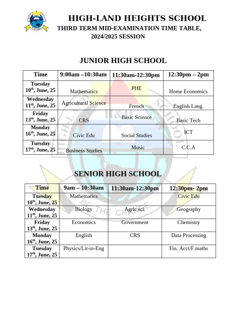 Secondary School Time Table 25 | PDF