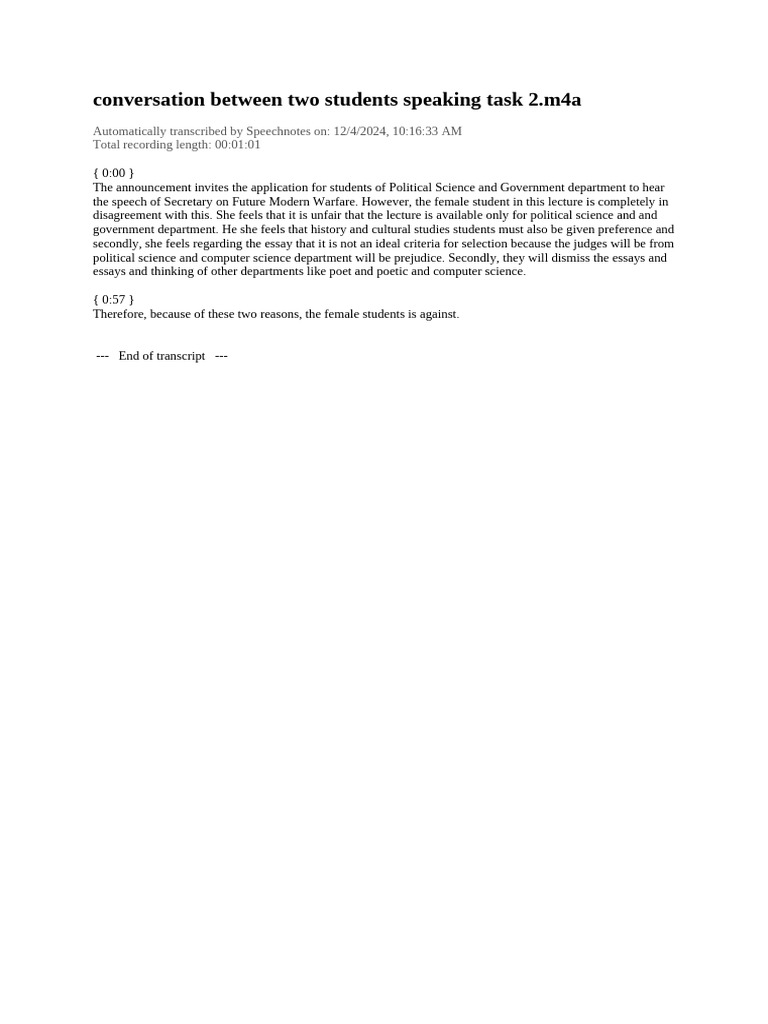 Conversation Between Two Students Speaking Task 2.m4a_transcript | PDF