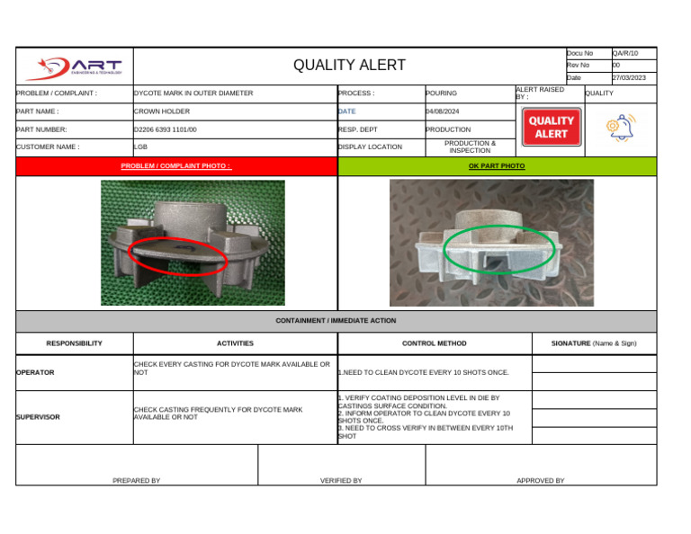 Dycote Mark Quality Alert for Crown Holder | PDF