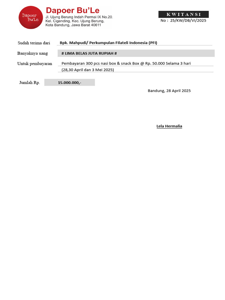 Kwitansi (Dapoer Bule) | PDF