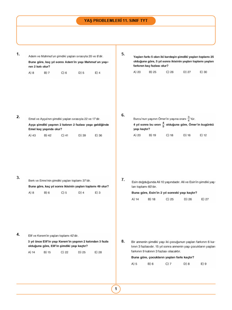 Yas Problemleri 11 Sinif Tyt | PDF