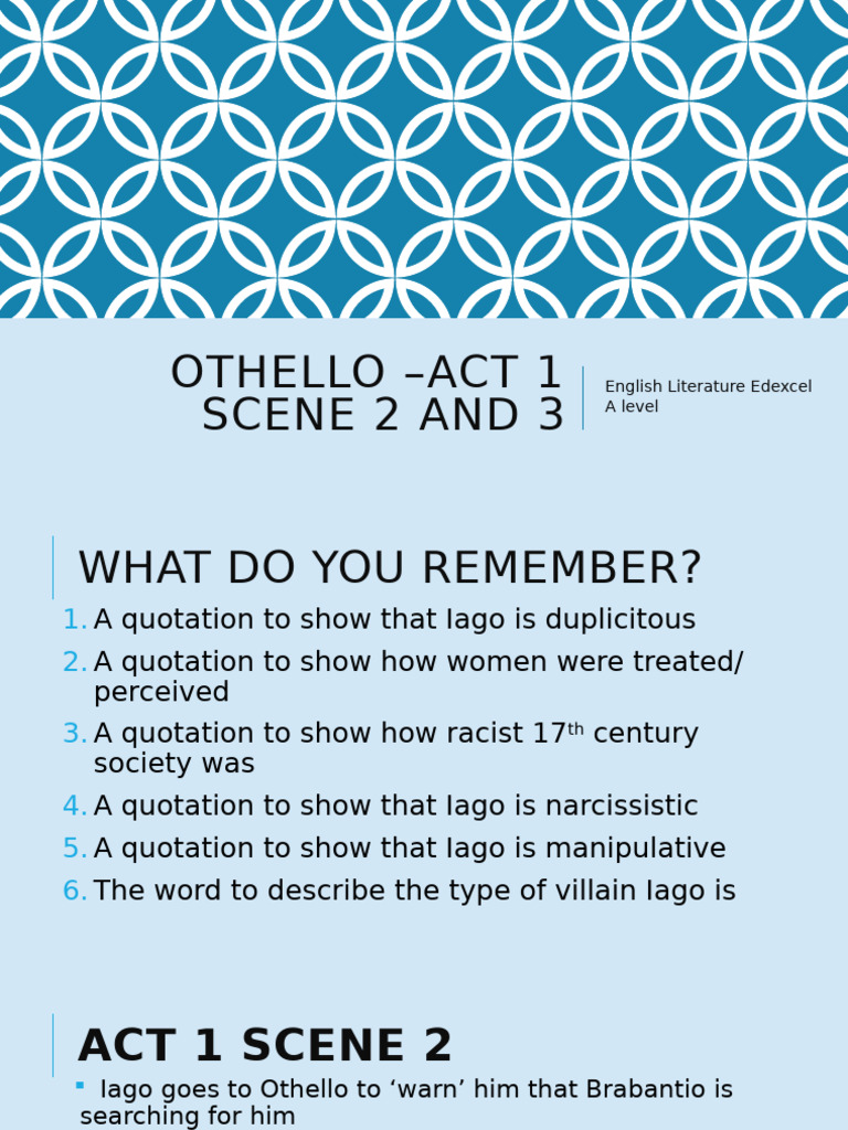 3 - Othello Act 1 Scene 2 and 3 | PDF | Othello | Iago