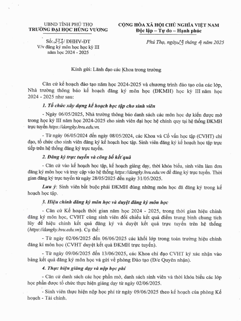 277.Vv Dang Ky Mon Hoc Hoc Ky III 242 | PDF