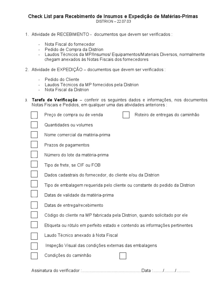 G6 - Check List Para Recebimento de Insumos e Expedicao 3