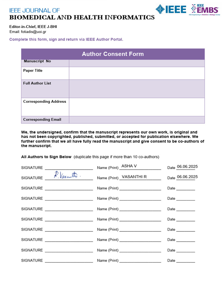 IEEE J-BHI Author Consent Form | PDF