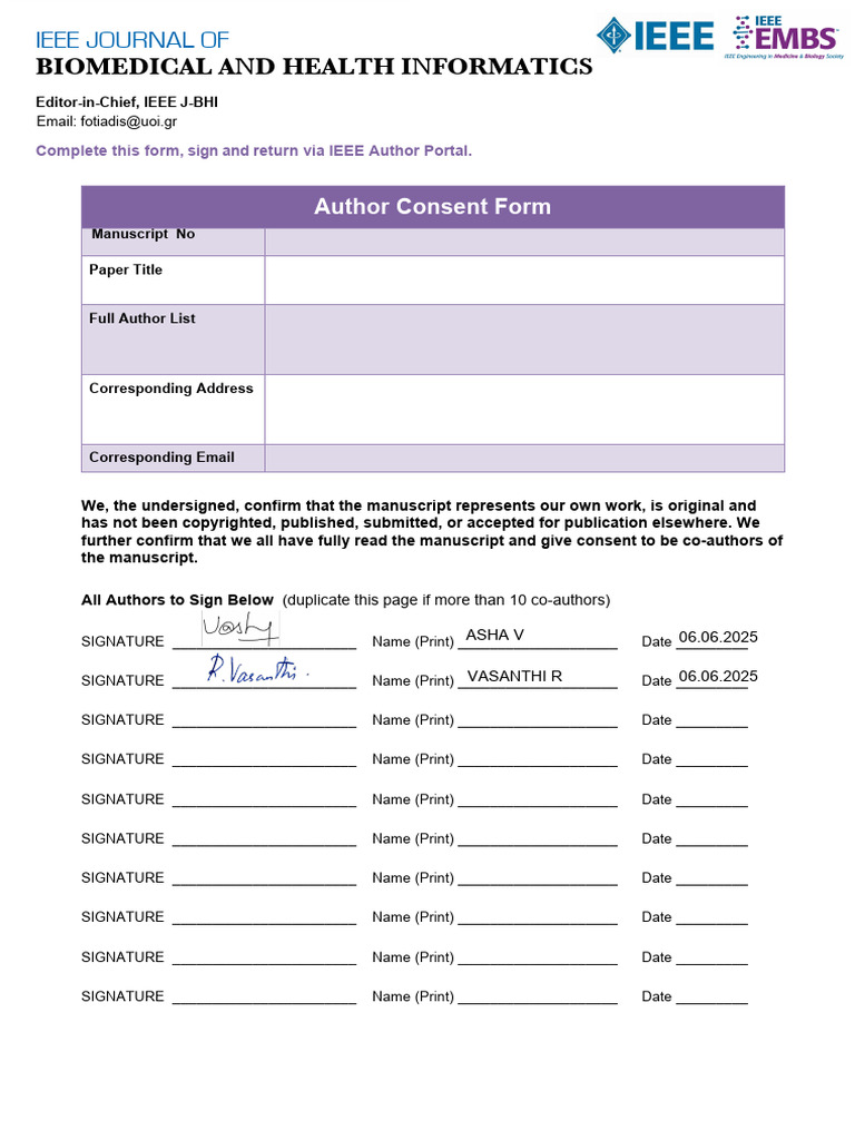 Author Consent Form for J-BHI Submission | PDF