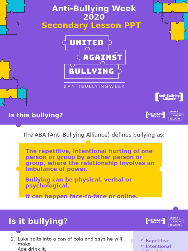 Anti-Bullying Week 2020 - Secondary School Lesson Powerpoint | PDF ...