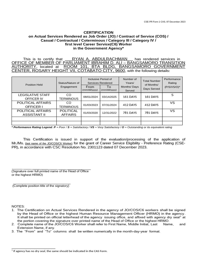 CSE-PR Form 1 2023 CAS 07 December 2023 | PDF