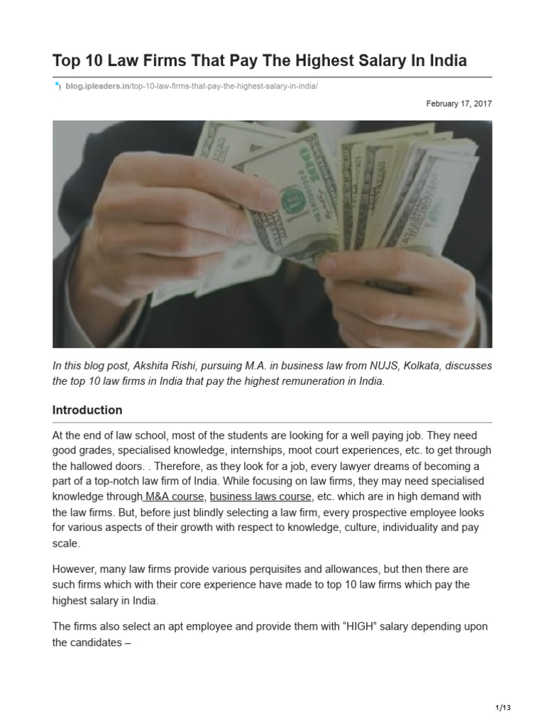 Blog - Ipleaders.in-Top 10 Law Firms That Pay The Highest Salary in India | PDF
