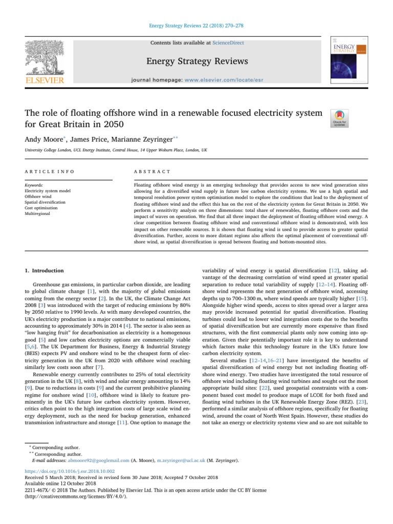 The Role of Floating Offshore Wind in A Renewable Focused Electricity ...