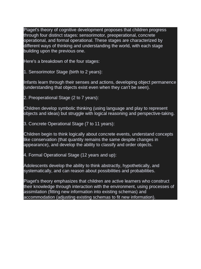 Piaget's Theory of Cognitive Development | PDF