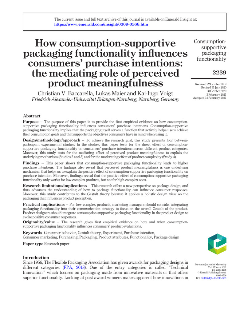 How consumption-supportive packaging functionality influences consumers’ purchase intentions ...