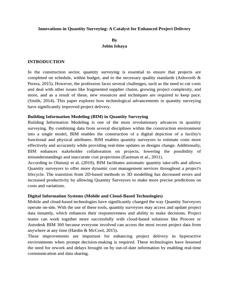 Innovations in Quantity Surveying - Edited | PDF | Building Information Modeling | Surveying