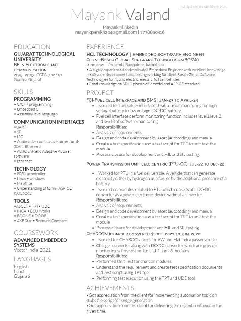 Mayank Valand - 3.11 Years - Embedded C Developer - Bangalore | PDF | Computer Science ...