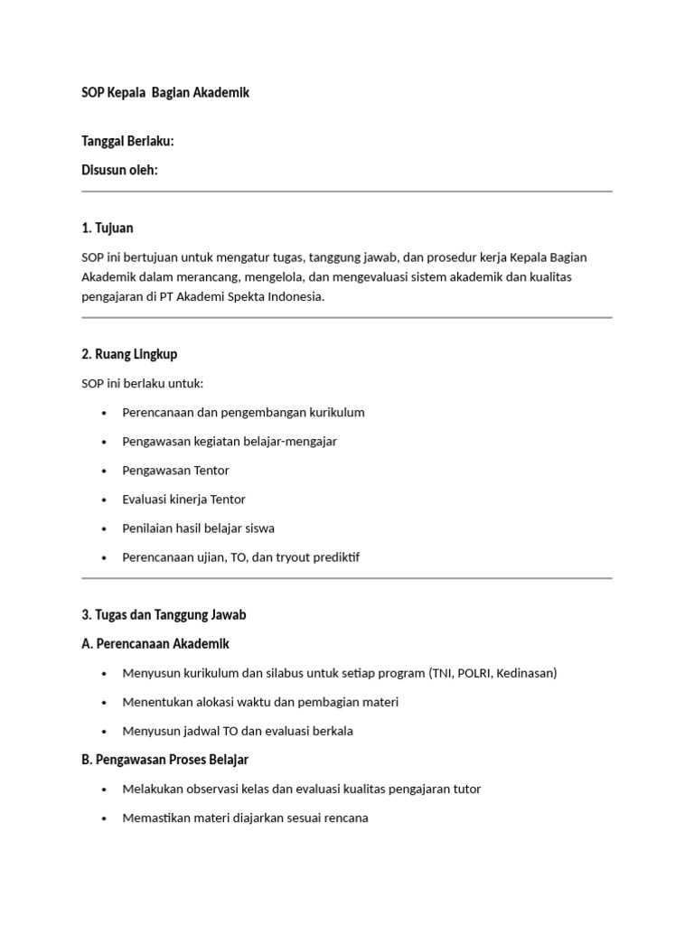 Sop Kabag Akademik | PDF