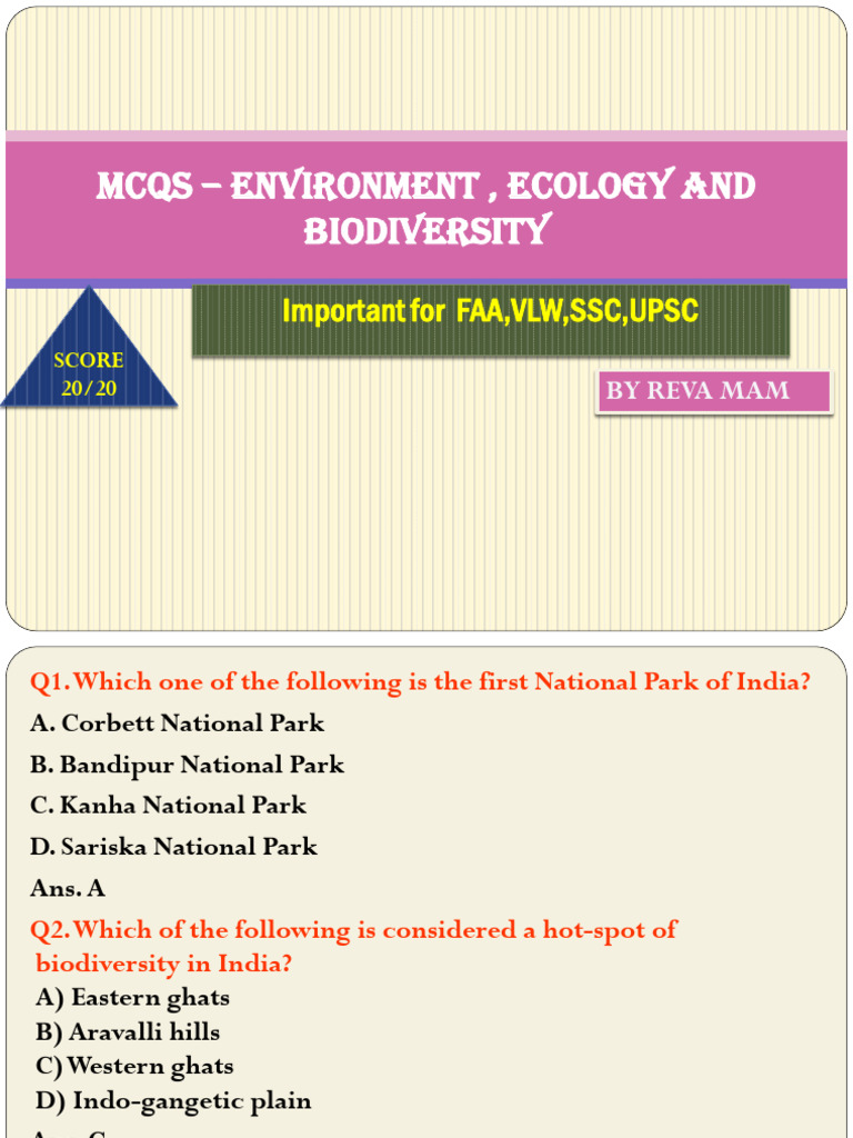 Mcqs - Environment, Ecology and Biodiversity - by Reva Mam | PDF ...