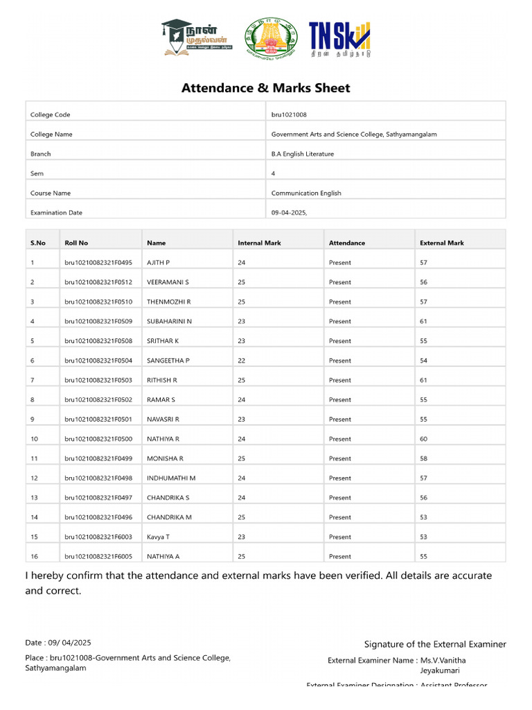 Attendance Marks Sheet | PDF