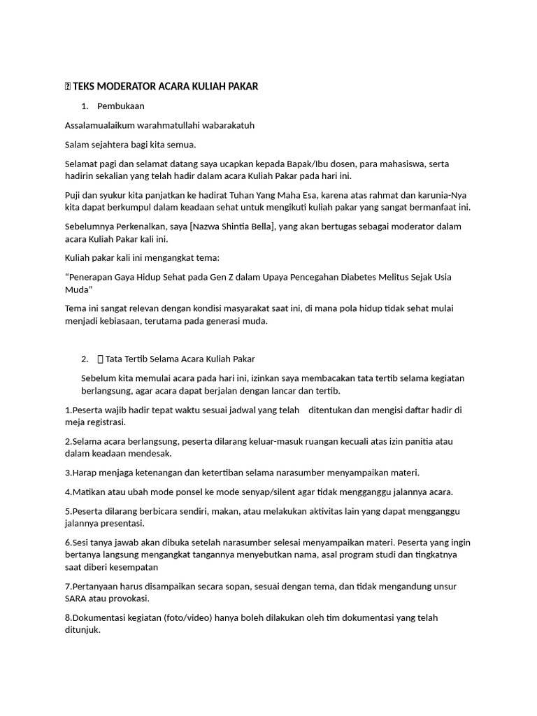 Teks Moderator Kuliah Pakar | PDF