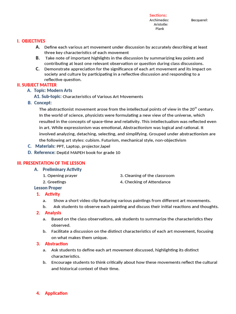 Arts Day 3 Characteristics of Various Art Movements (Continuation ...