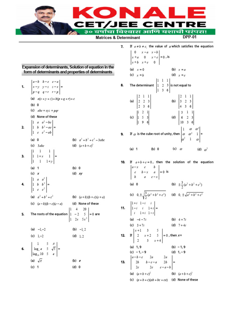 Matrices & Determinant DPP Error | PDF | Determinant | Number Theory