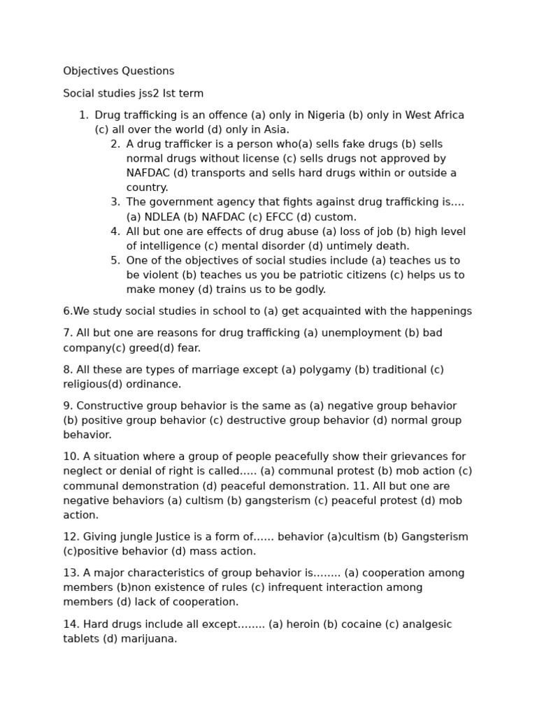 Document Social Studies Jss2 Ist Term | PDF