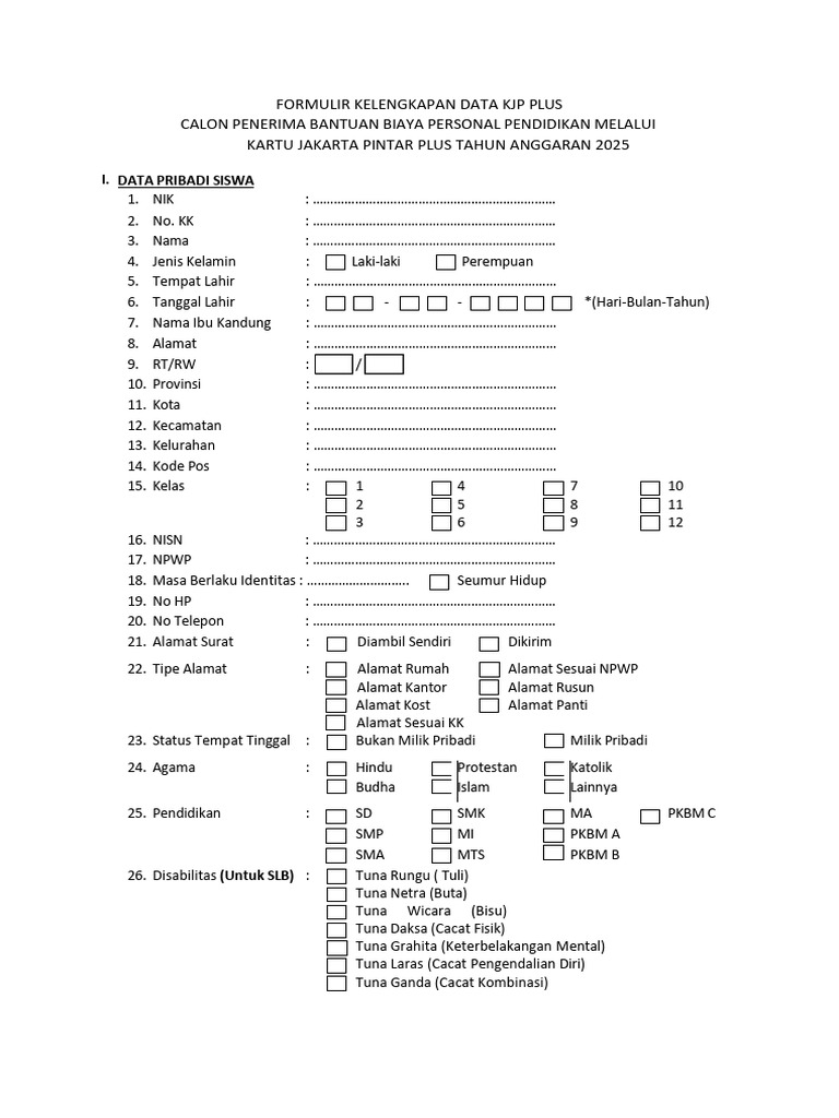 Formulir Data KJP Plus 2025 | PDF
