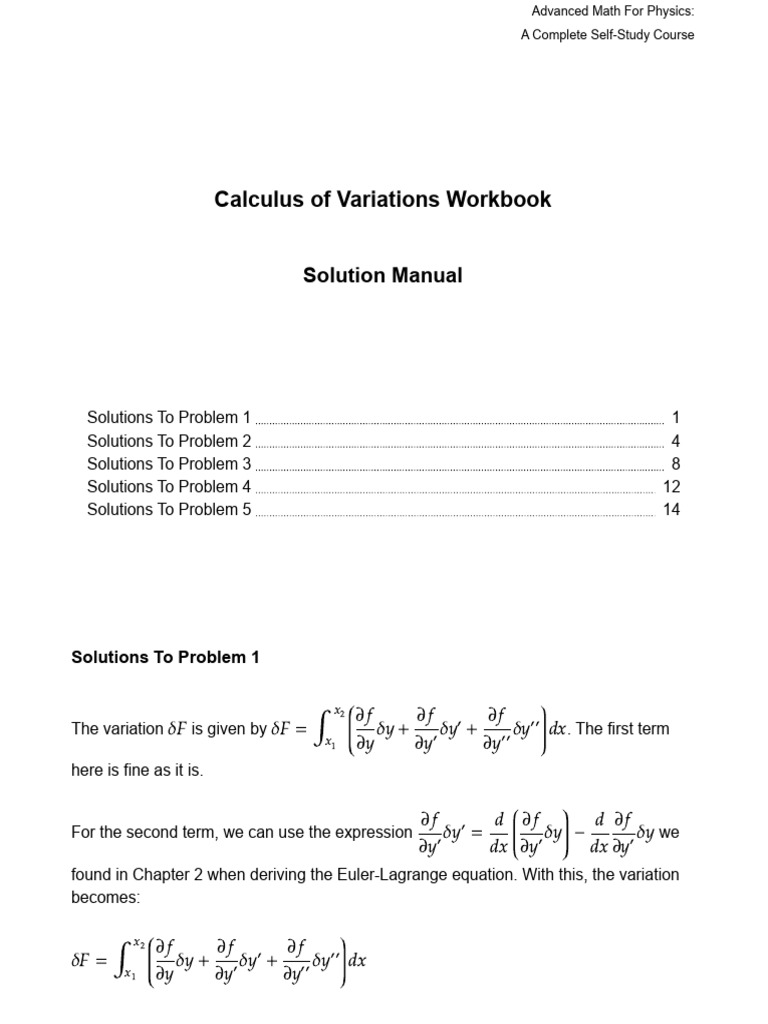 Calculus of Variations Solutions Manual | PDF | Circle | Area