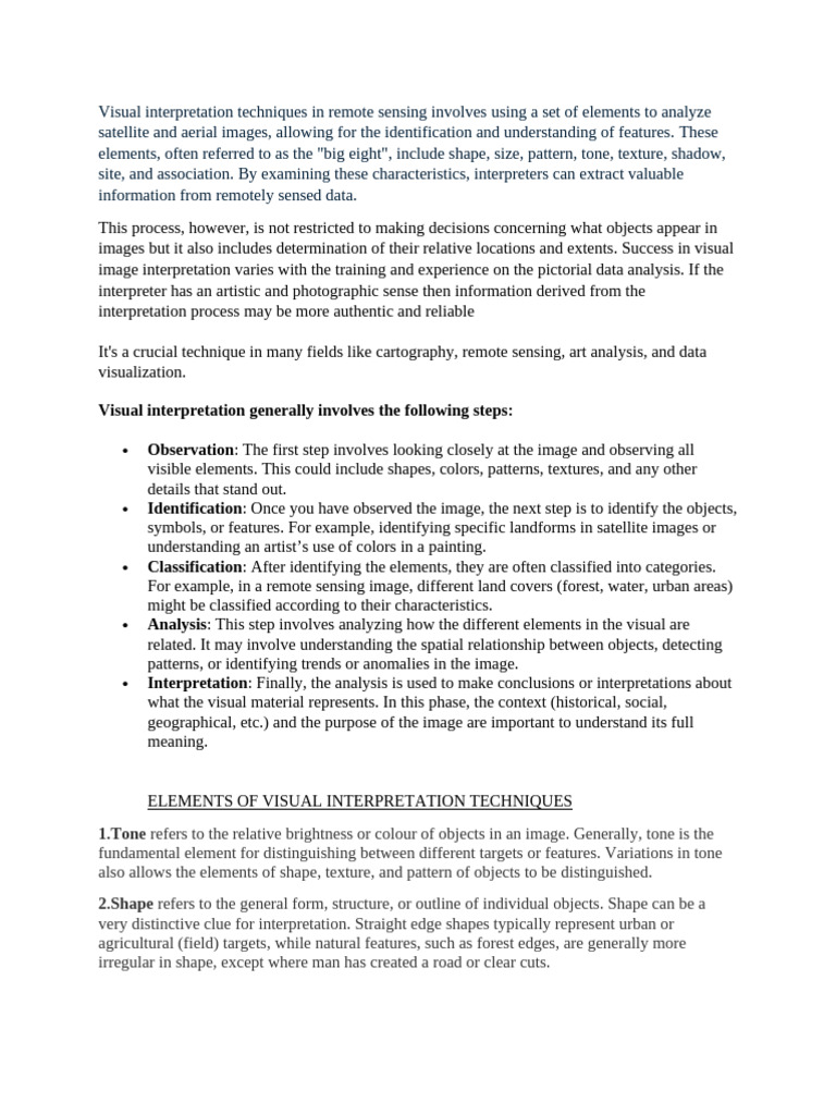 Visual Interpretation Techniques in Remote Sensing | PDF | Remote ...