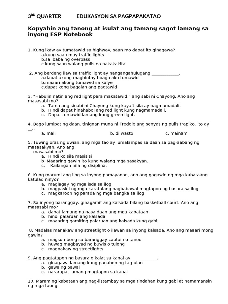 3rd Quarter Esp Periodic Test | PDF