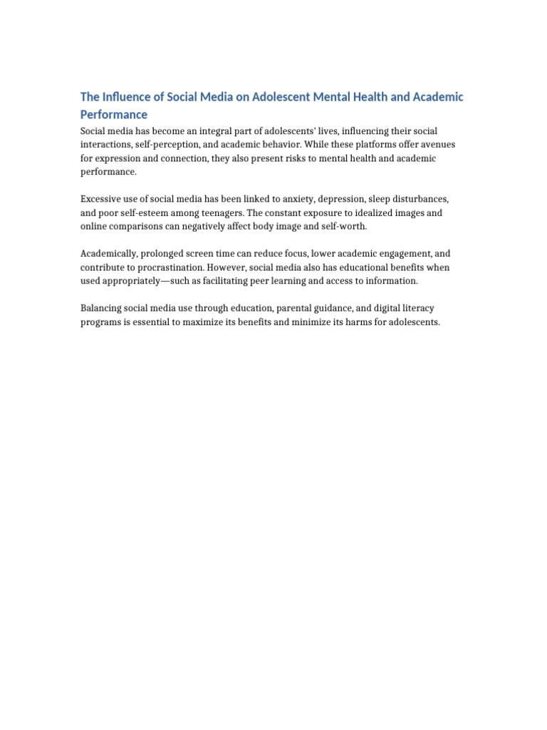 Social Media and Adolescent Mental Health | PDF