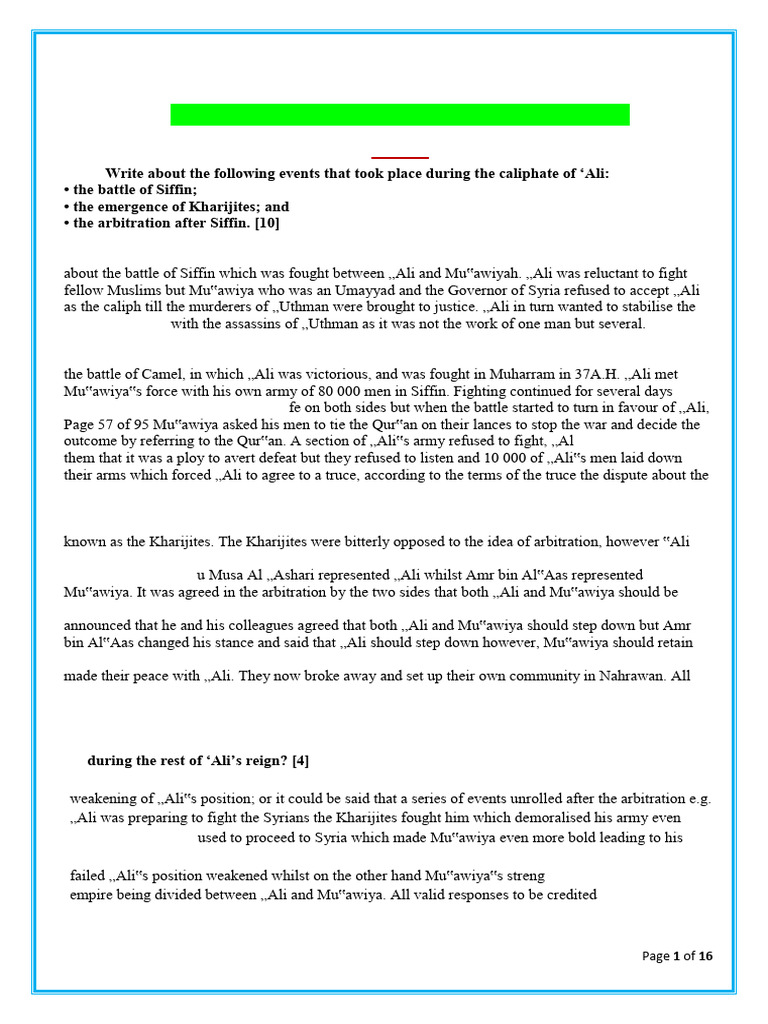 Past Paper Q-Four Rightly Guided Caliphs | PDF | Ali | Caliphate