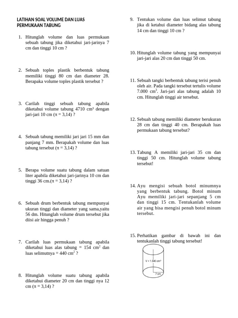 Soal Volume dan Luas Permukaan Tabung | PDF