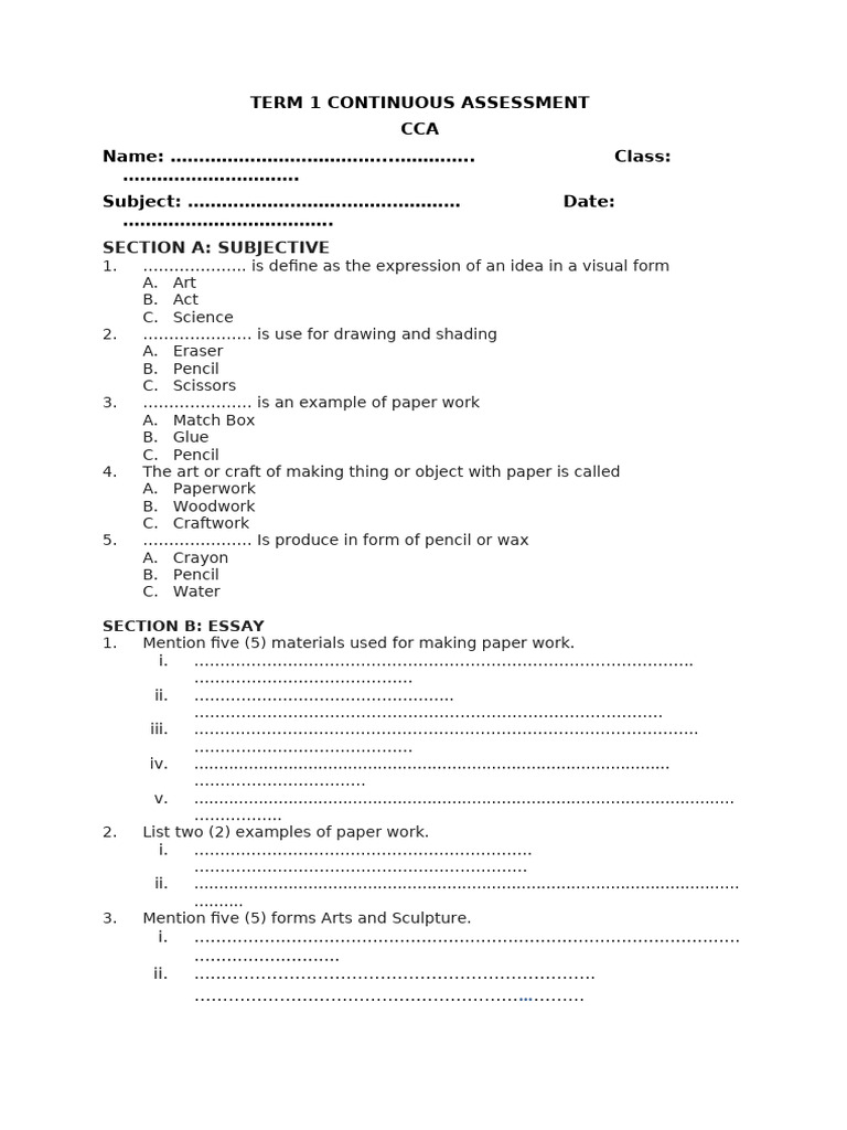 Term 1 Continuous Assessment | PDF