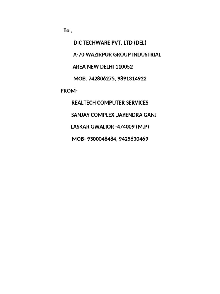 DIC Techware Pvt. Ltd. Contact Details | PDF
