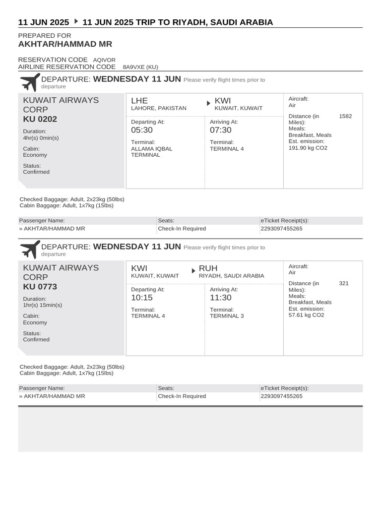 Travel Reservation June 11 For MR HAMMAD AKHTAR | PDF | Airlines ...