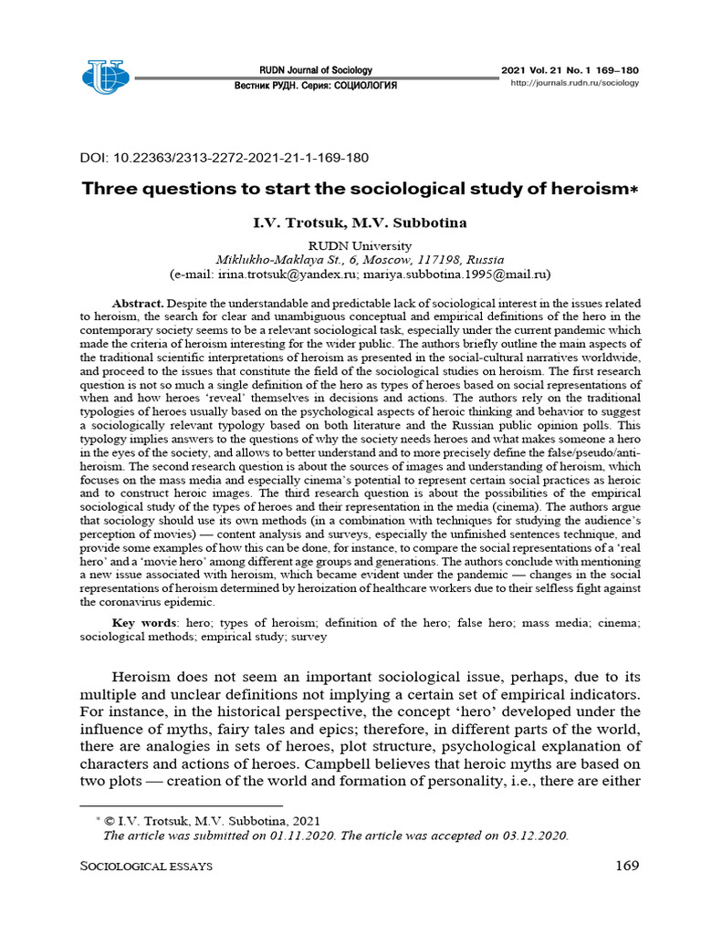 Three Questions To Start The Sociological Study of Heroism | PDF | Hero ...