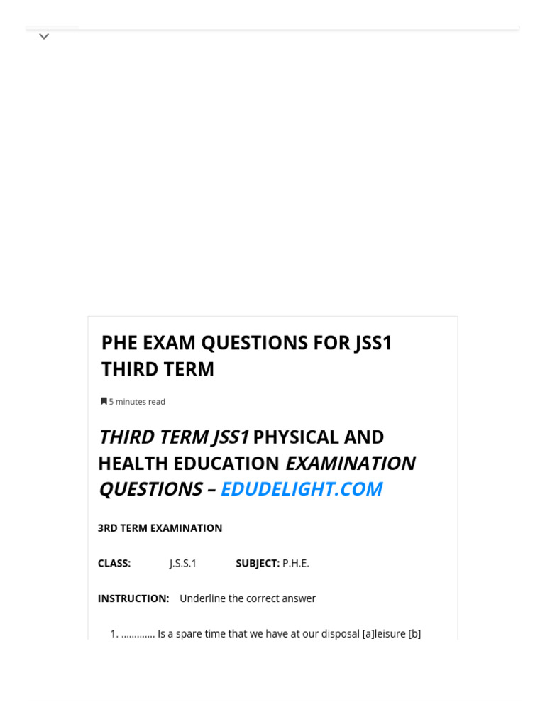 Phe Exam Questions For Jss1 Third Term | PDF | Foods | Infection