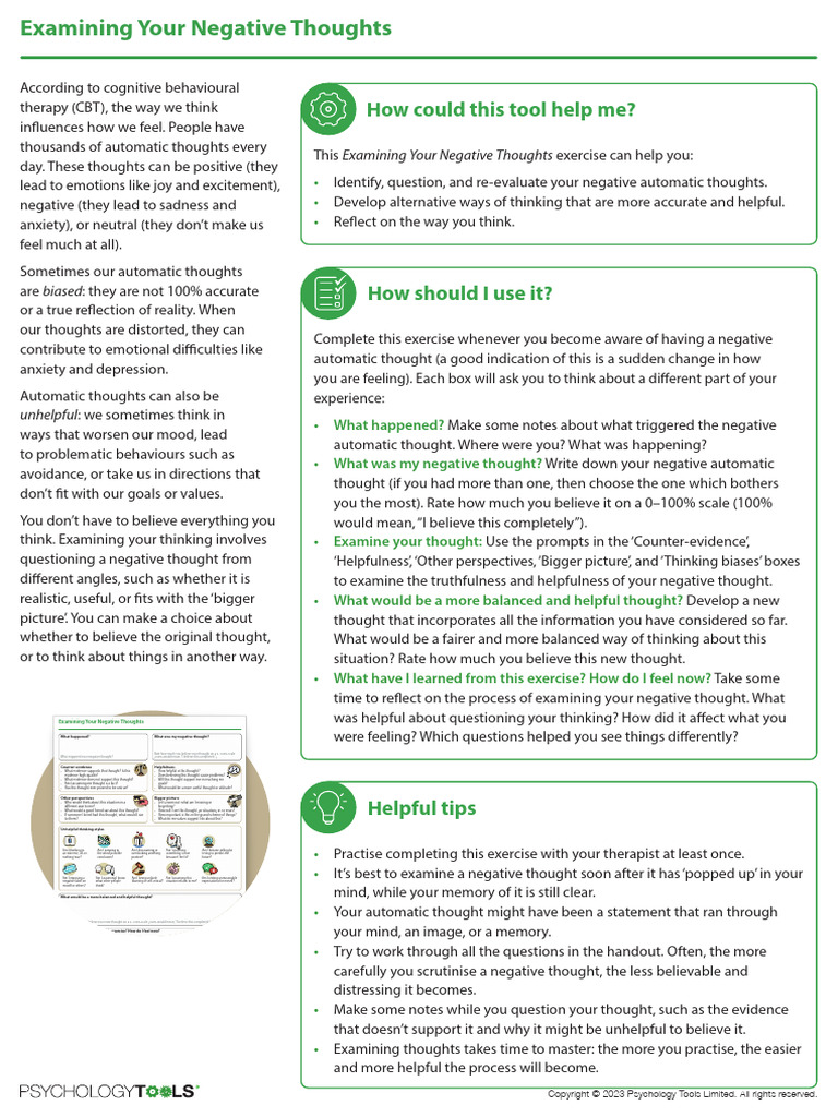 Examining Negative Thoughts in CBT | PDF | Thought | Cognitive ...