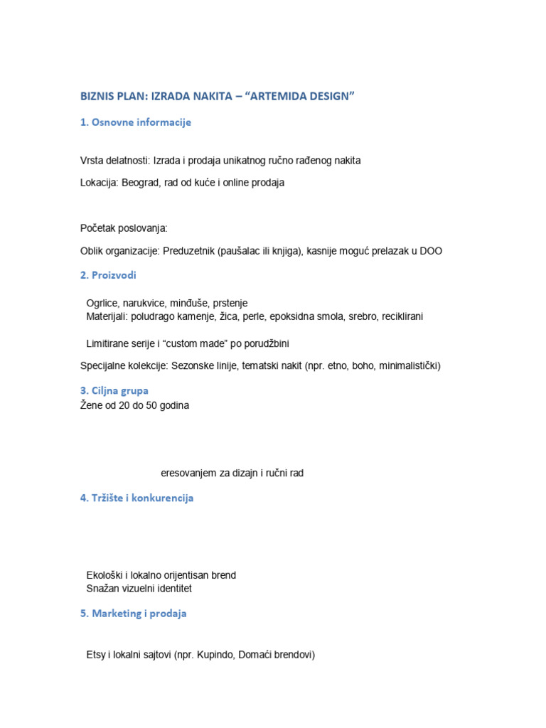 Biznis Plan Izrada Nakita | PDF