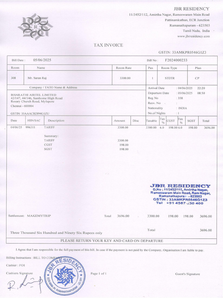 Tax Invoice - Mr. Saran Raj (05.06.25) | PDF