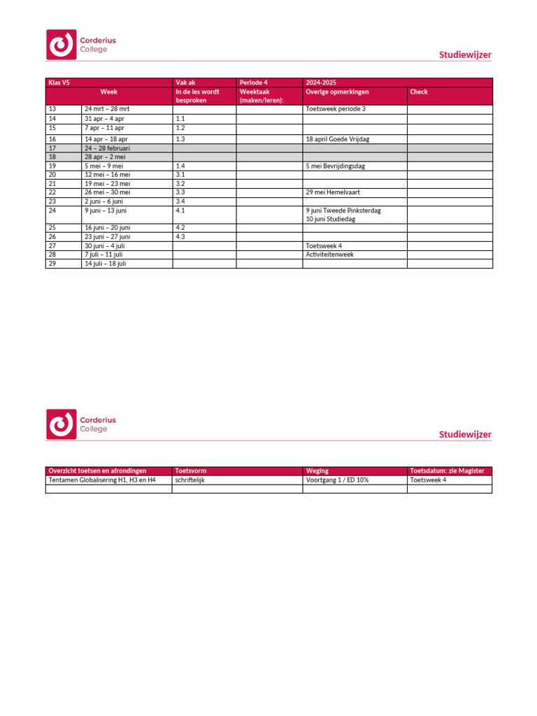 Studiewijzer Periode 4 2024-2025 V5 | PDF
