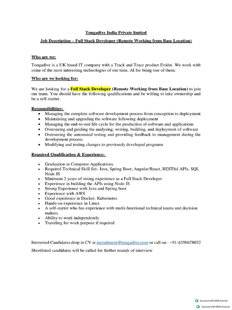 JD - Full Stack Developer | PDF